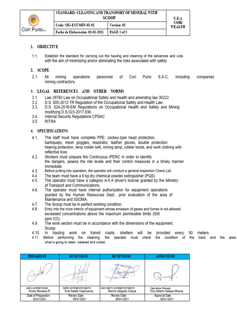Standard - Mine - 02 Cleaning and Hauling With Scoop | PDF | Personal ...