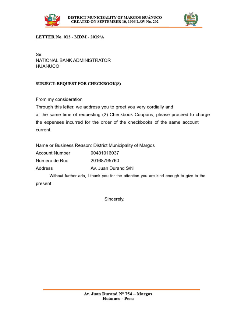 Checkbook Letter | PDF