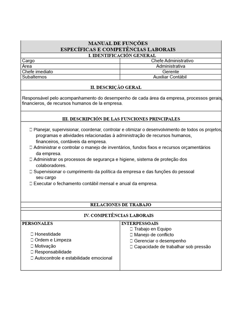 Manual de Funções Chefe Administrativo | PDF | Gestão de recursos ...