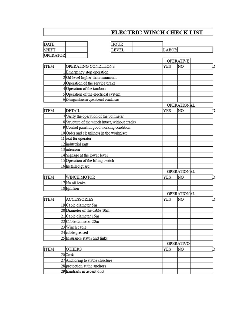 Electric Winch Check List | PDF