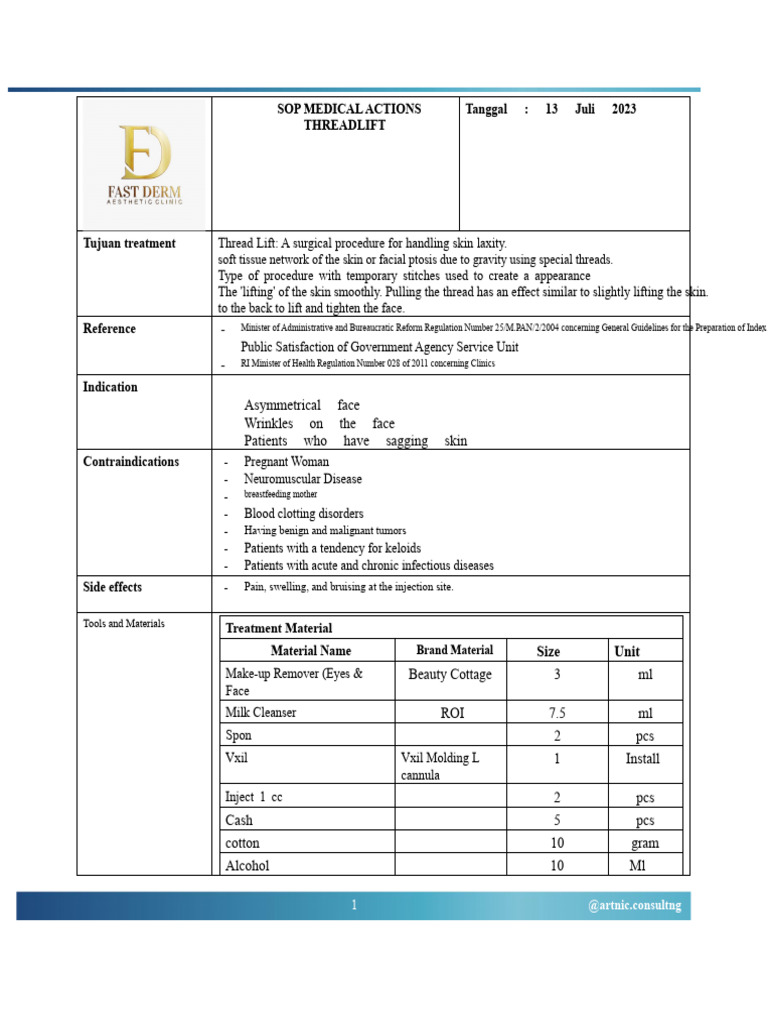 Thread Lift SOP for Aesthetic Procedures | PDF | Anesthesia | Clinical ...