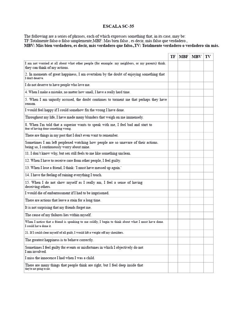 Scale of Feelings of Guilt | PDF | Psychological Concepts | Psychology