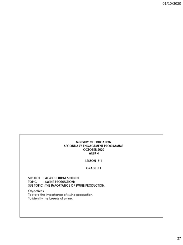 Swine Production Overview for Grade 11 | PDF | Pig | Wild Boar