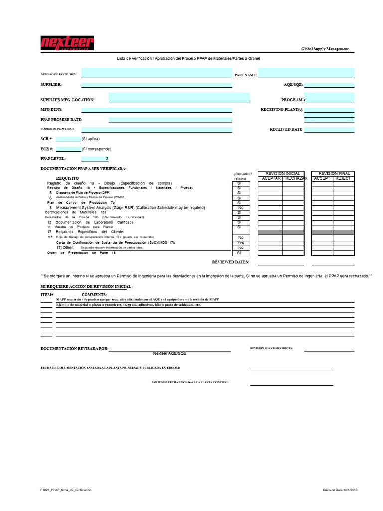 PPAP: Verificación de Materiales y Partes | PDF
