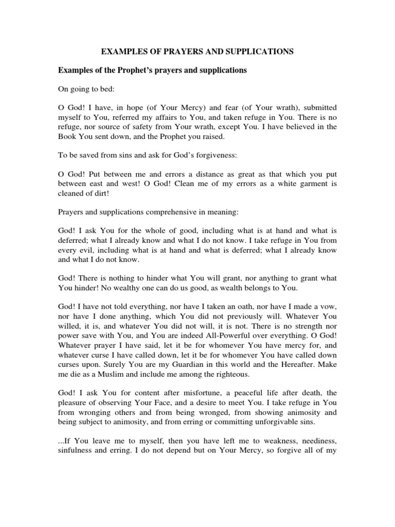 Examples of Prayers and Supplications | PDF | Sahabah | Quran