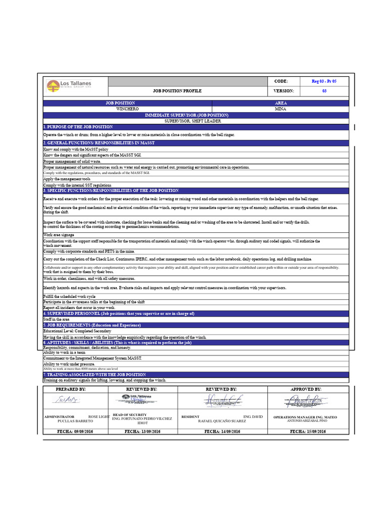 Winch Operator Job Profile and Responsibilities | PDF | Safety