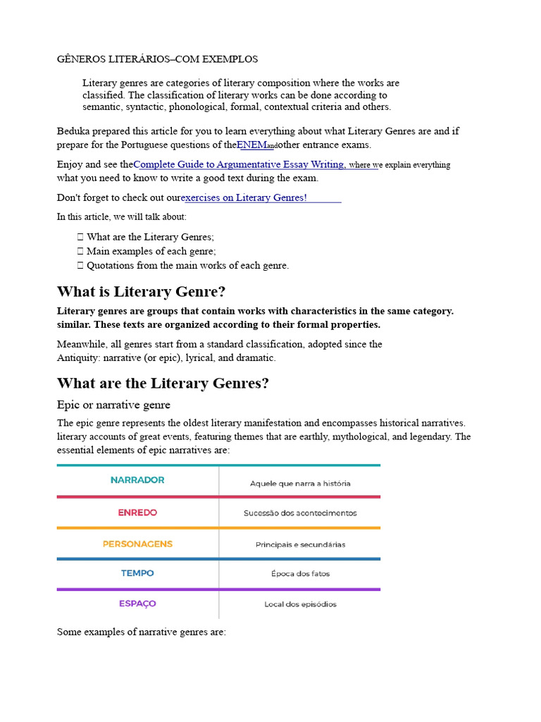 Literary Genres - With Examples | PDF | Genre | Characters In Romeo And ...