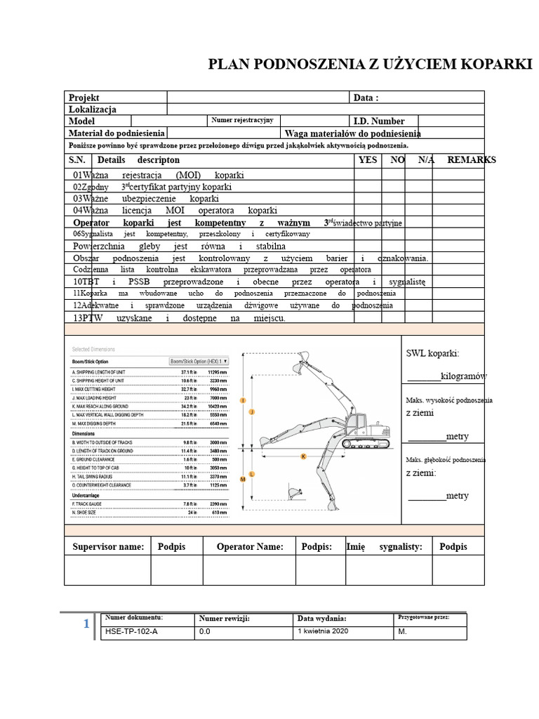HSE-TP-102-A Plan Podnoszenia Z Użyciem Koparki | PDF