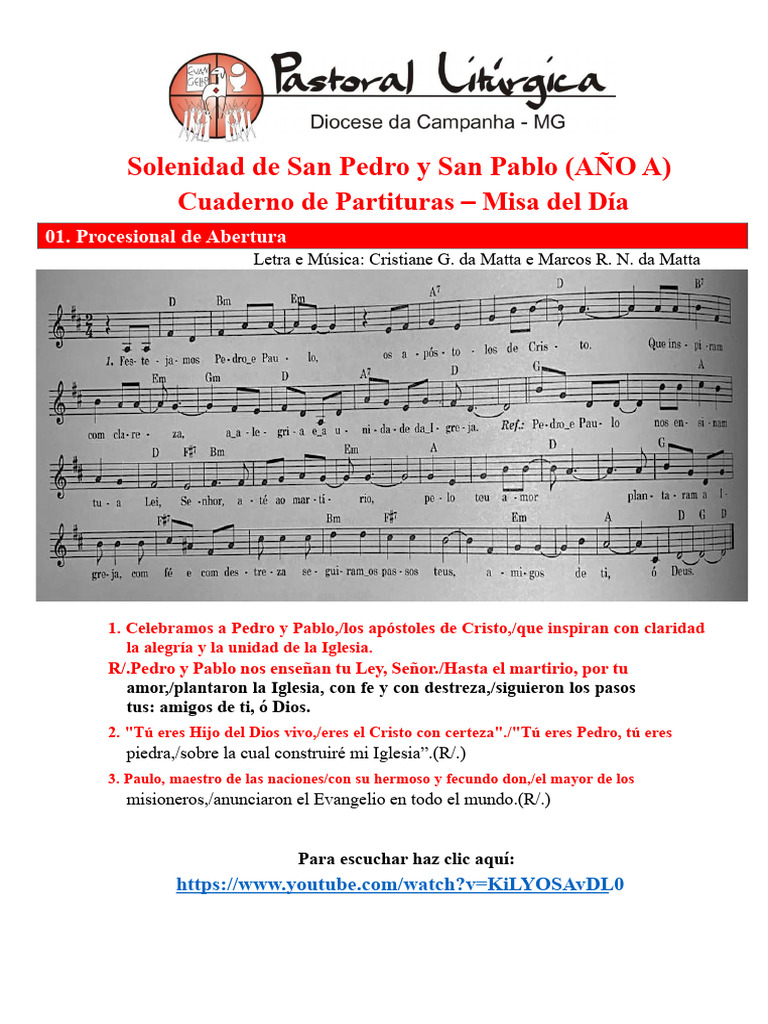 Partituras Solemnidad de San Pedro y San Pablo Año B - Misa Del Día 04-07-2021 1 | PDF | Cristo ...