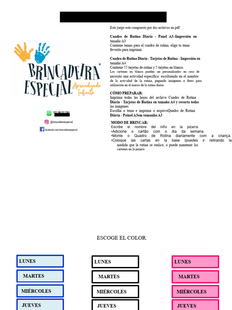 Cuadro de Rutina Diaria - Tarjetas de Rutina | PDF