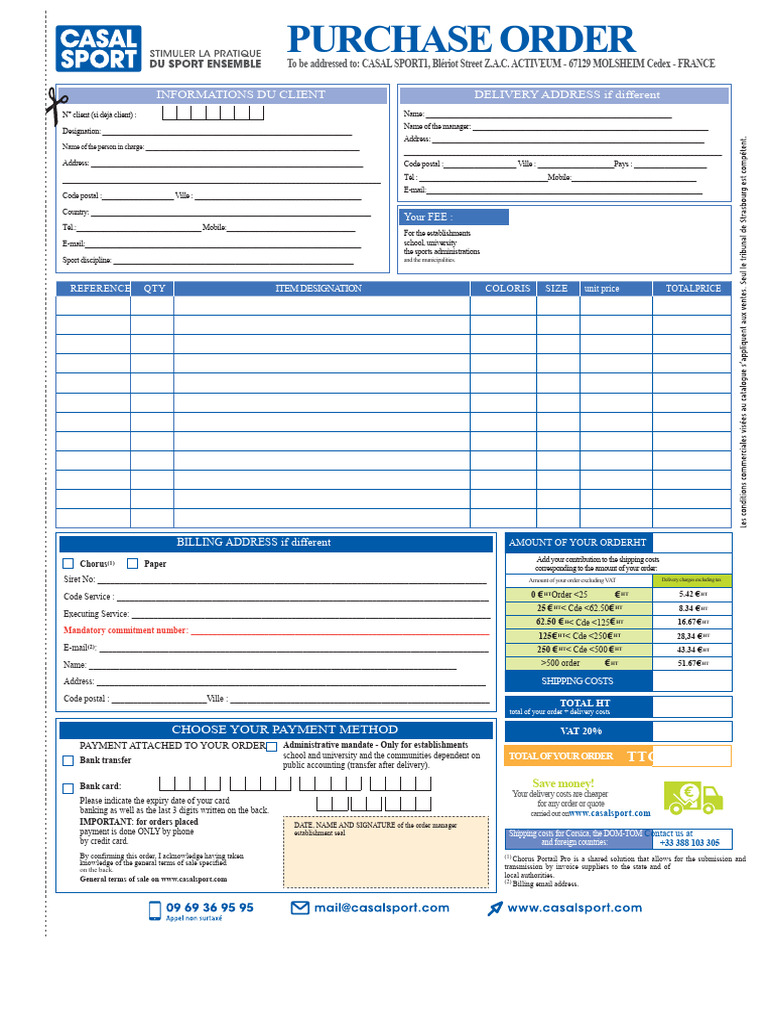 Purchase Order Form for CASAL SPORT | PDF | Invoice | Receipt