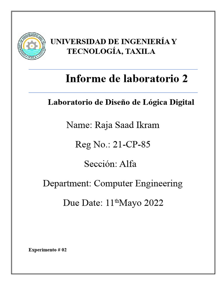 Laboratorio DLD 2 | PDF | Puerta lógica | Electrónica
