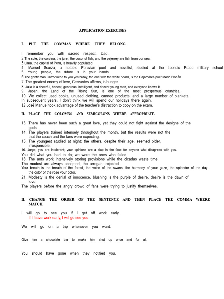 Exercises On The Use of Commas and Punctuation Marks | PDF