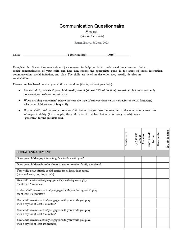 Social Communication Questionnaire SCQ | PDF | Nonverbal Communication ...