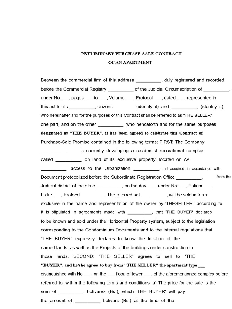 Preliminary Purchase Sale Agreement Apartment | PDF | Sales | Private Law