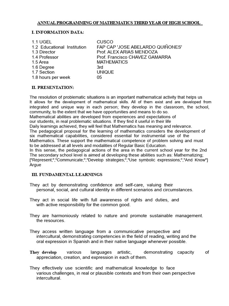 Annual Mathematics Program For 3RD Year of Secondary School | PDF ...