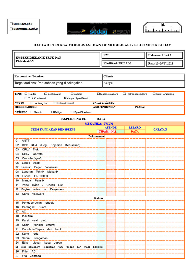 Daftar Periksa Mobilisasi | PDF