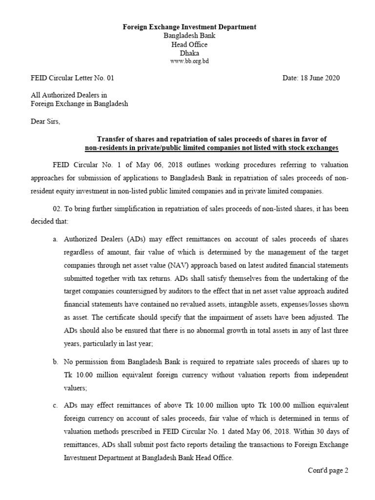 1.4. Transfer of Shares - FEID Circular Letter - 1 - 2020 | PDF ...