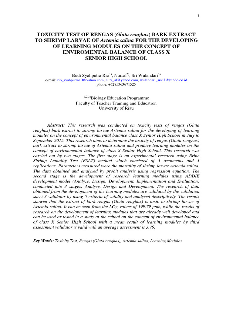 Toxicity Test of Rengas | PDF