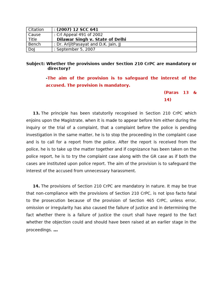 Si1627005558Provision of Section 210 CRPC Is Mandatory | PDF