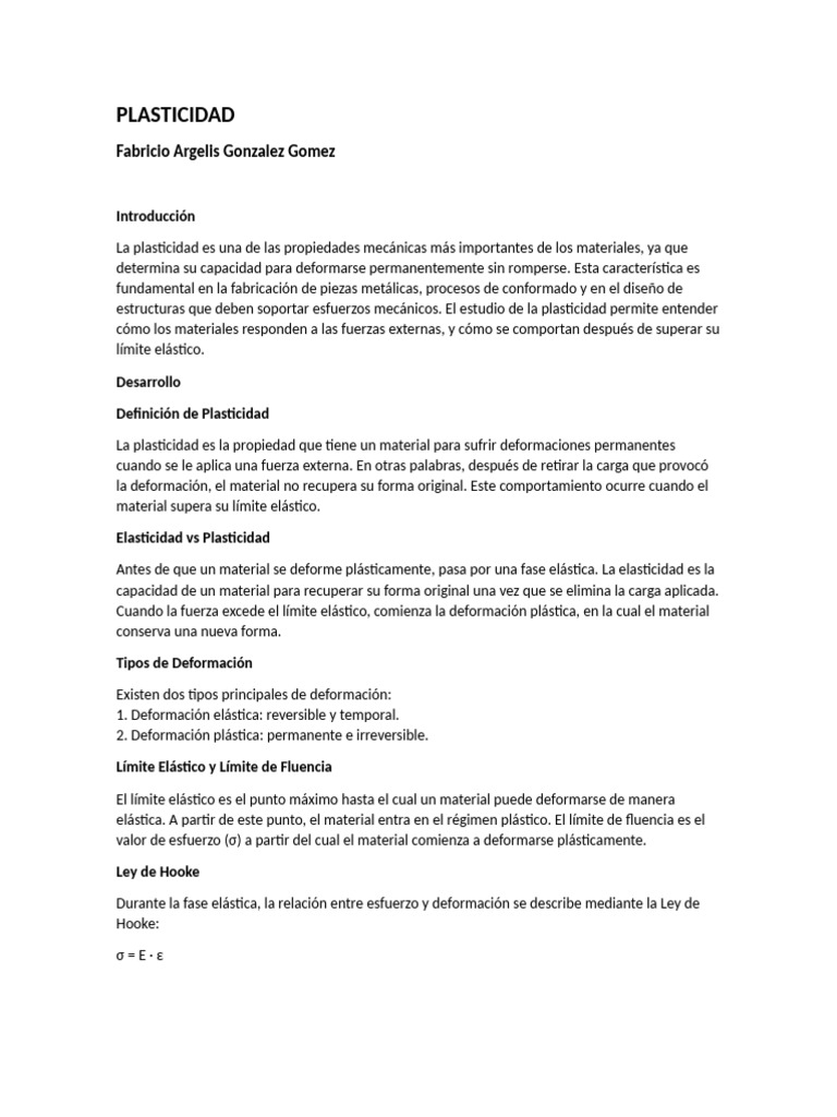 Identificación de la Plasticidad Materiales | PDF | Deformación ...