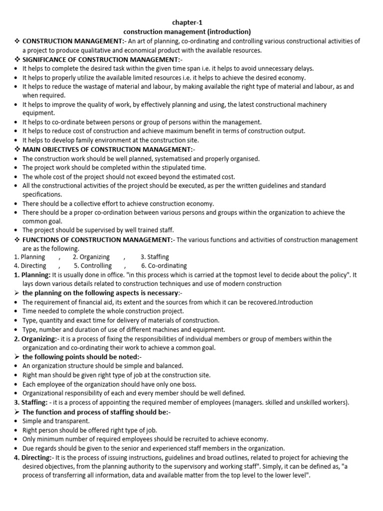 Chapter 1 Construction Management Introduction 1 Pdf