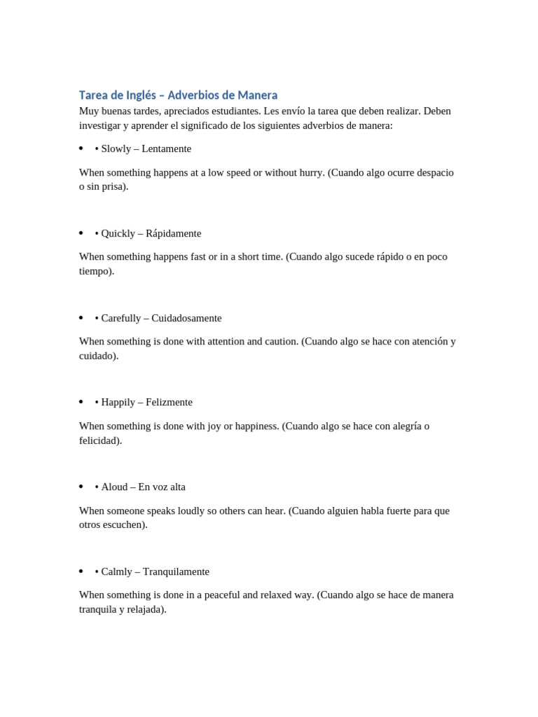 Tarea Adverbios de Manera Resuelta | PDF