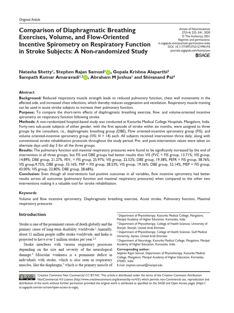 Breathing Exercises vs. Incentive Spirometry in Stroke | PDF ...