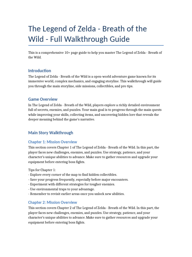 Zelda: Breath of the Wild Walkthrough | PDF | The Legend Of Zelda ...