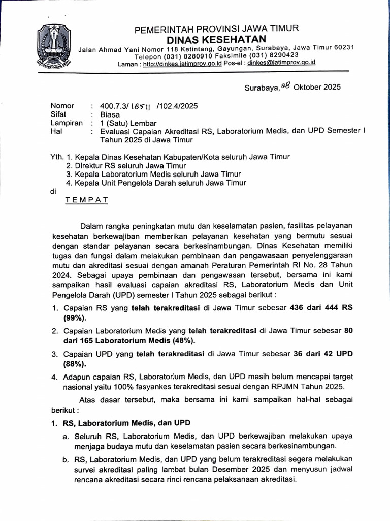 Evaluasi Capaian Akreditasi RS, Lab, UPD | PDF
