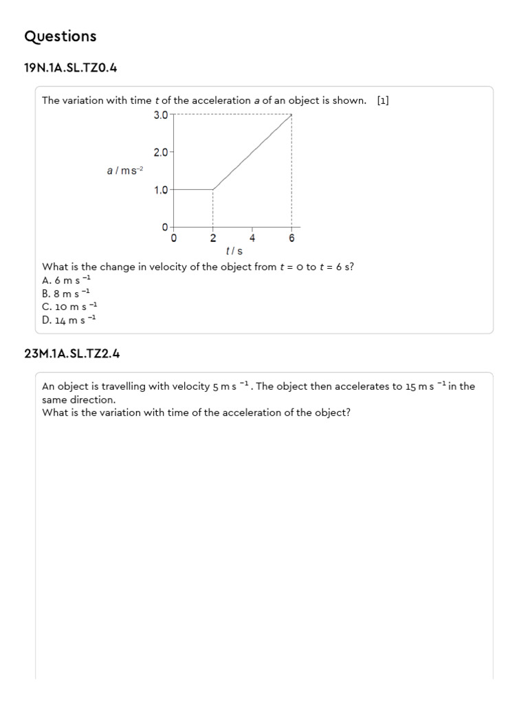 Physics Questions on Motion and Forces | PDF | Velocity | Speed