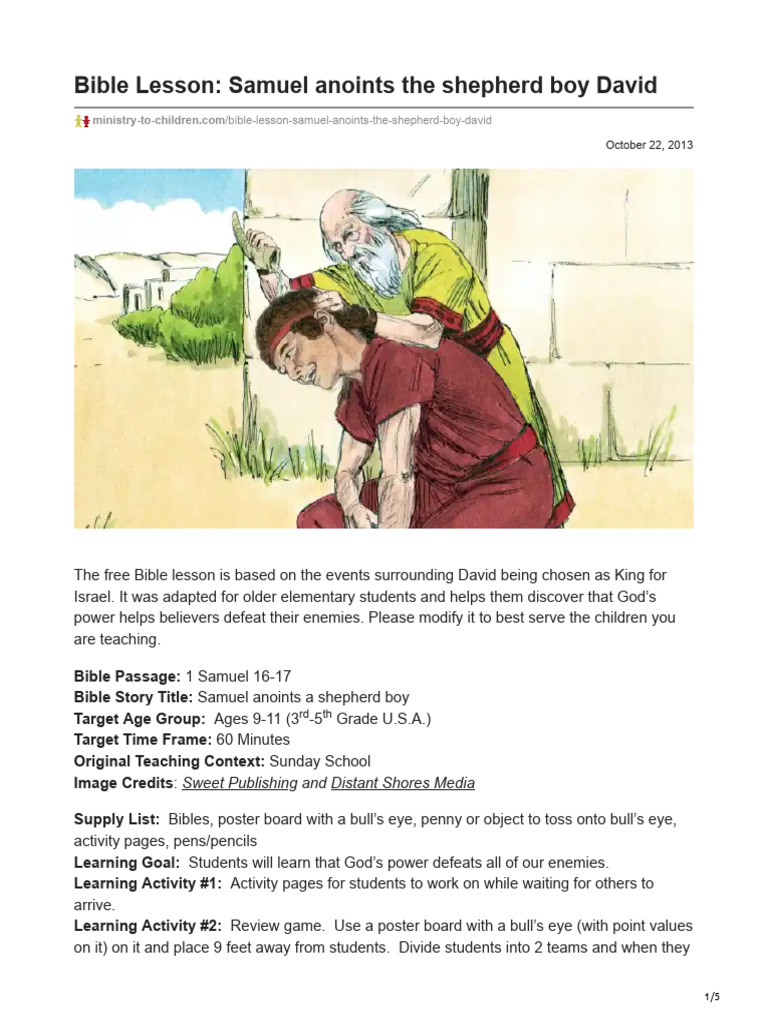 Ministry To Children - Com Bible Lesson Samuel Anoints The Shepherd Boy ...