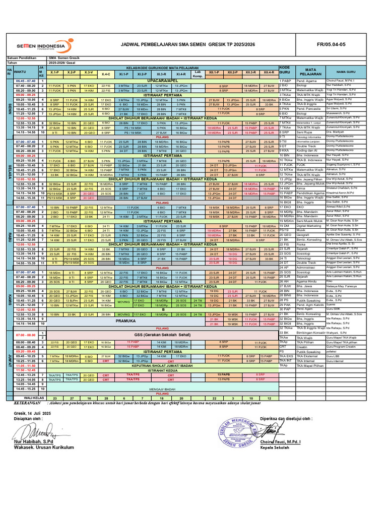 Jadwal PBM Gasal Sma SG TP 25-26 Rev - 9 | PDF