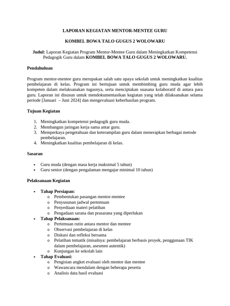 Contoh Laporan Kegiatan Mentor Guru | PDF