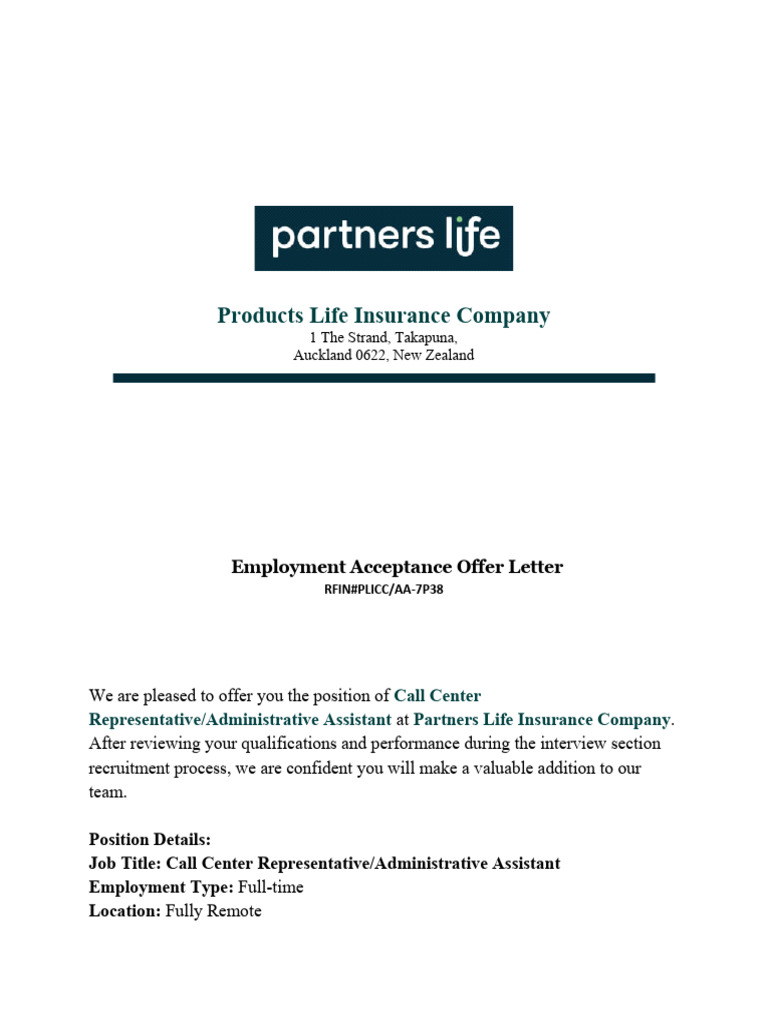 Pli Co - NZ Offer Letter | PDF | Call Centre | Employment
