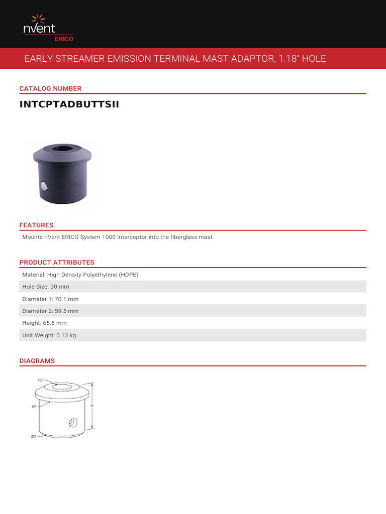 INTCPTADBUTTSII - NVent ERICO Early Streamer Emission Terminal Mast ...