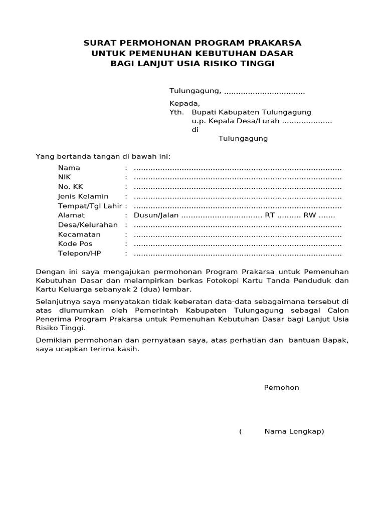 Permohonan Program Prakarsa Lansia Risiko Tinggi | PDF