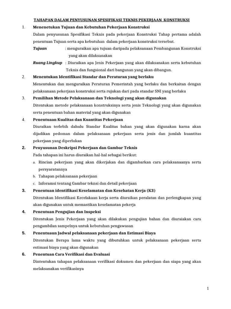 06.Tahapan Dan 5 W1H Penyusunan Spesifikasi Teknis | PDF