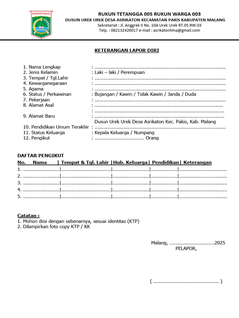 KETERANGAN LAPOR DIRI | PDF