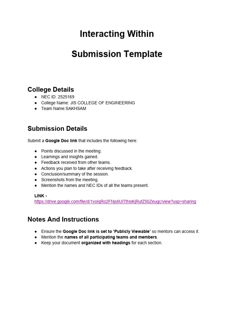 Interacting Within Submission Template | PDF