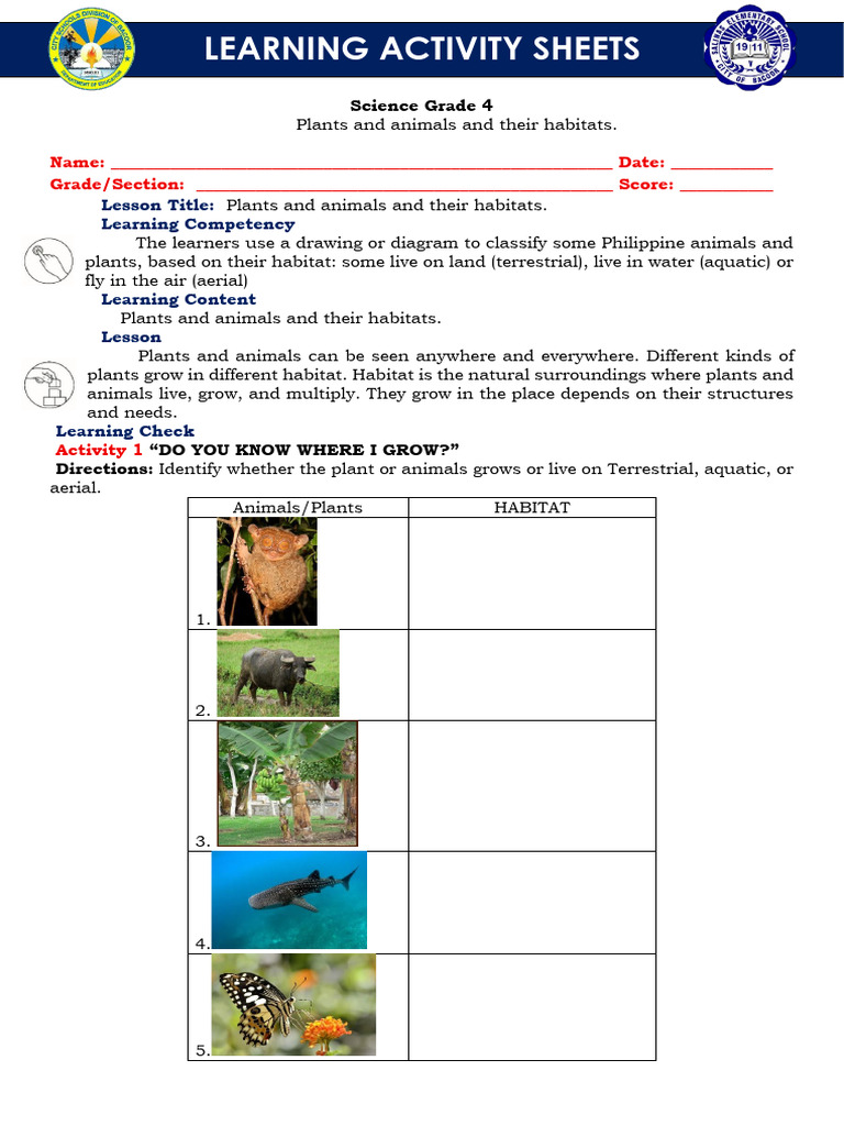 Grade 4 Science: Habitats of Plants & Animals | PDF