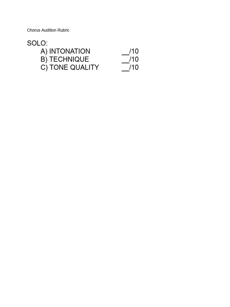 Chorus Audition Rubric | PDF