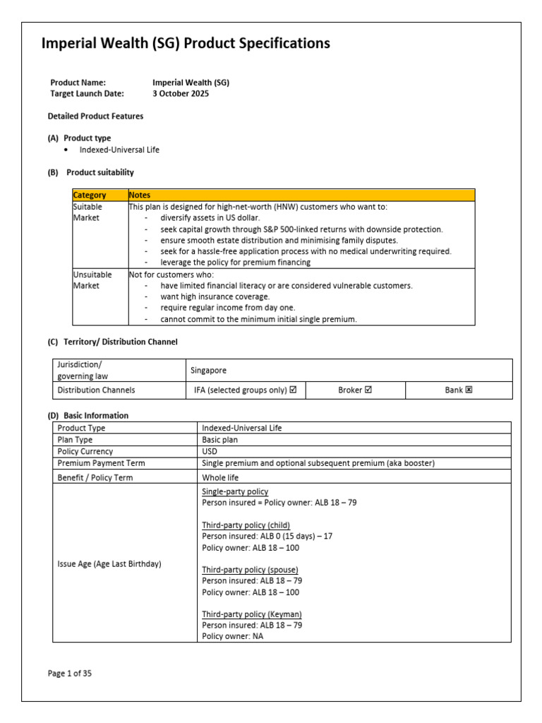 Imperial Wealth SG Indexed Life Plan | PDF | Insurance | Interest