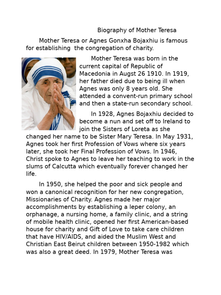 Biography of Mother Teresa | PDF