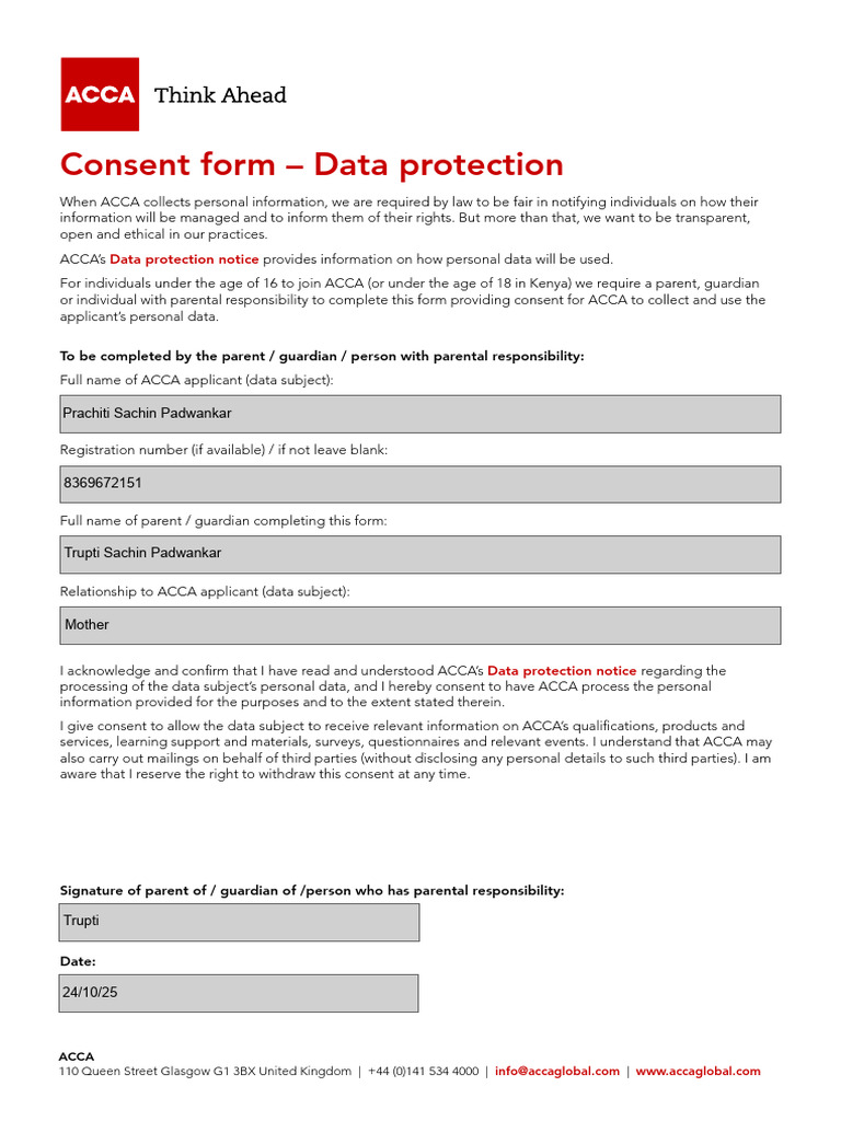 ACCA Data Protection Consent Form | PDF