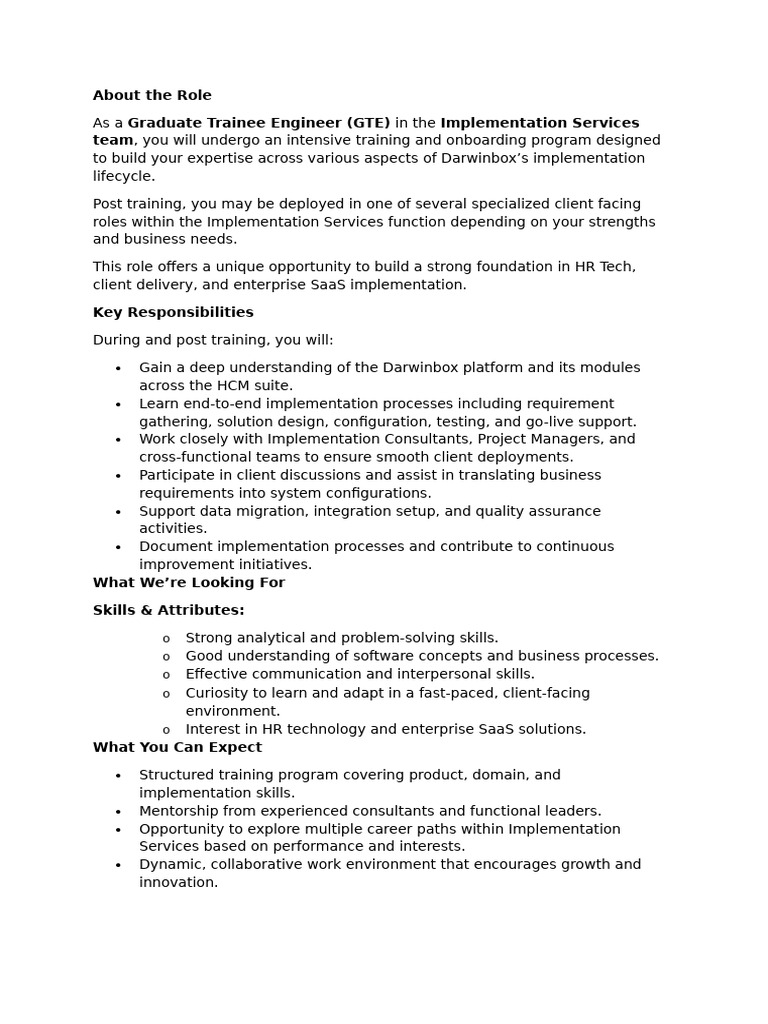 GETs Implementation Team JD | PDF