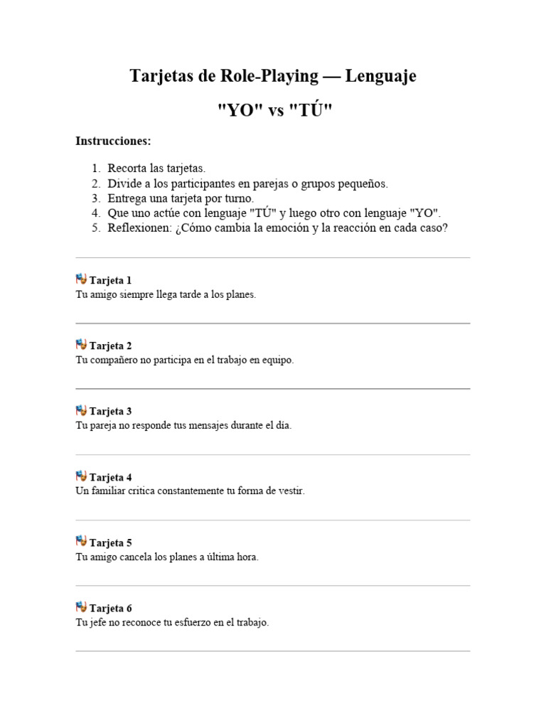 Tarjetas de Roles | PDF