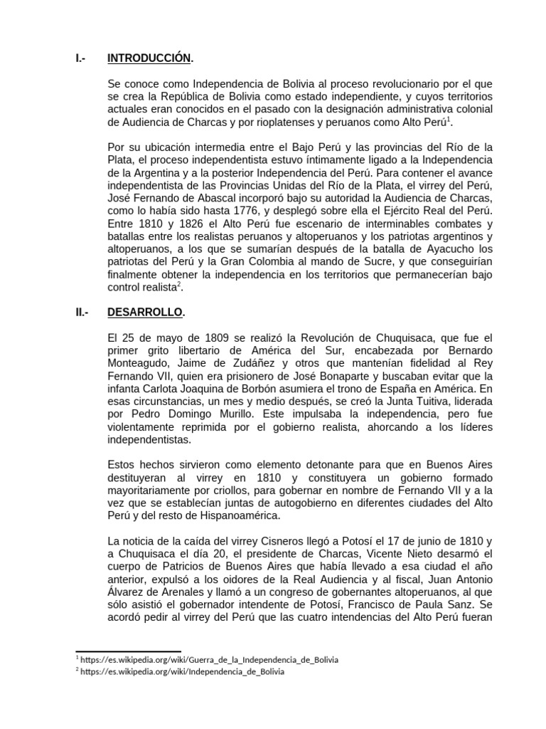 Historia de la Independencia de Bolivia | PDF | Colonización española ...