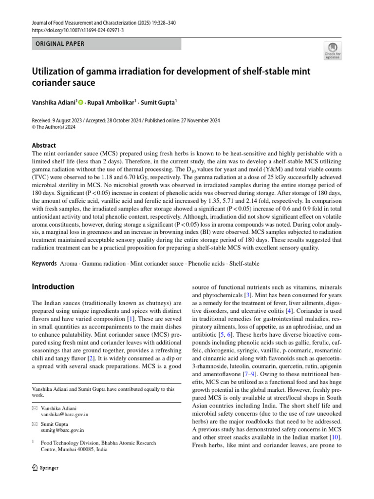 Utilization of Gamma Irradiation For Development of Shelf Stable Mint ...