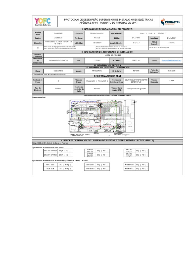 13.2 t3016 LL Salaverry - Protocolo Spat Sistema RV | PDF | Electricidad